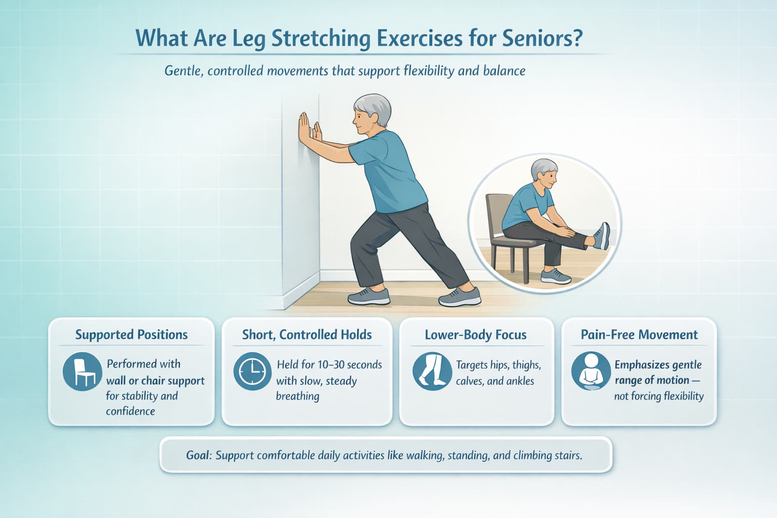10 Leg Stretching Exercises for Seniors for Flexibility & Balance