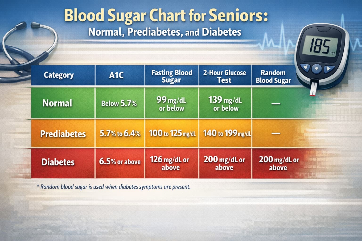 Blood Sugar Chart for Seniors: Normal, Prediabetes, Diabetes, and Safe ...