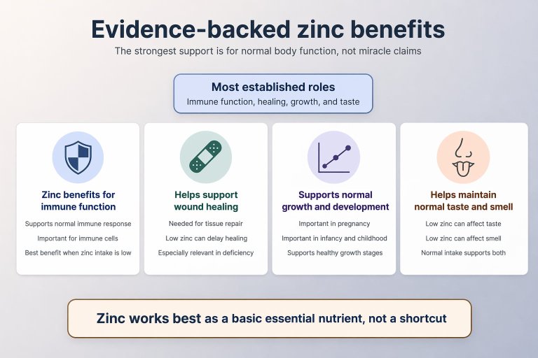 Zinc Benefits: Uses, Evidence, and Safety